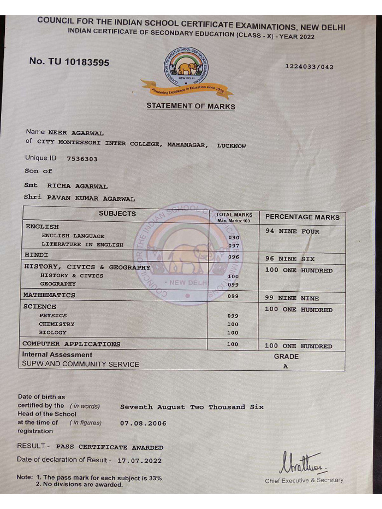 10th Report Card | PDF