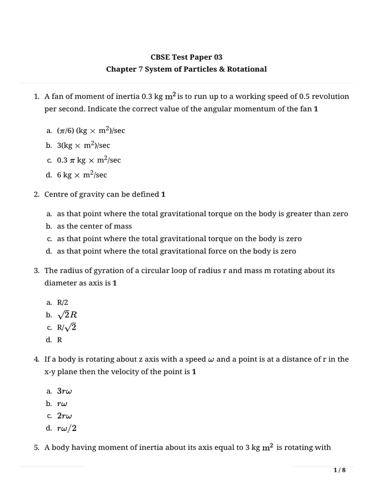 SystemofParticles&Rotational Paper 03 (1) | PDF | Rotation Around A ...