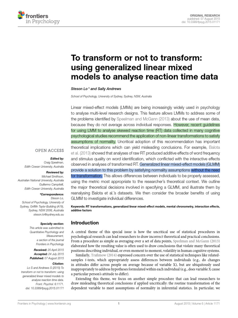 Tranform or not transform -reaction time | PDF | Normal Distribution ...