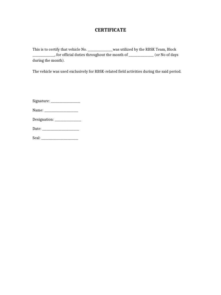 Vehicle Certificate RBSK Sample | PDF