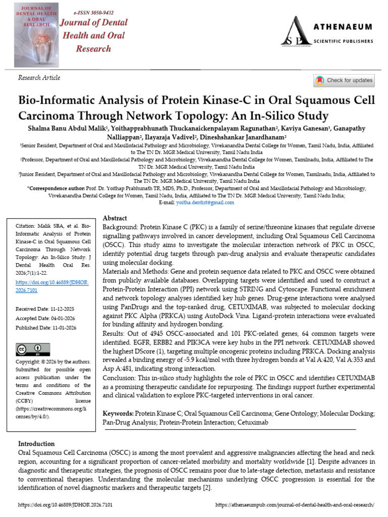 Bio Informatic Analysis of Protein Kinase C in Oral Squamous Cell ...