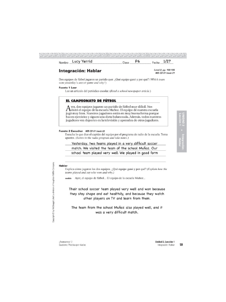Lucy Spanish Homework | PDF