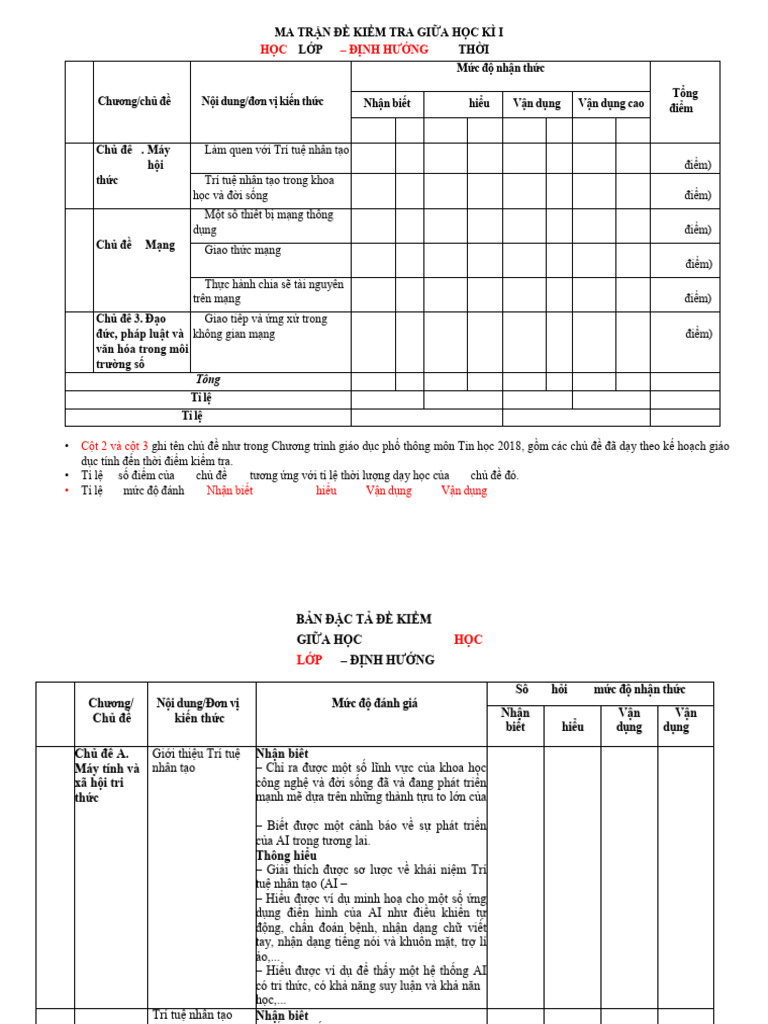 Ma Tran_dac Ta_de Ktgk1_tin12_ict Chuyen Cho Hs | PDF
