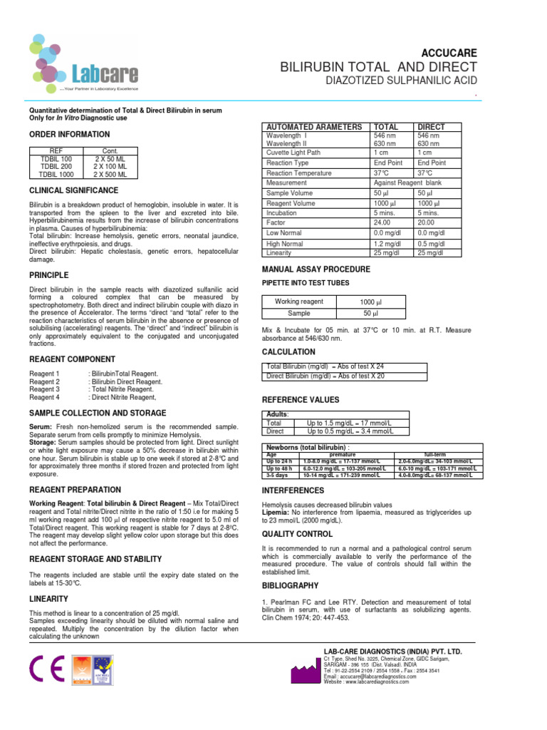 Bilirubin Total & Direct Testing Guide | PDF | Medical Specialties