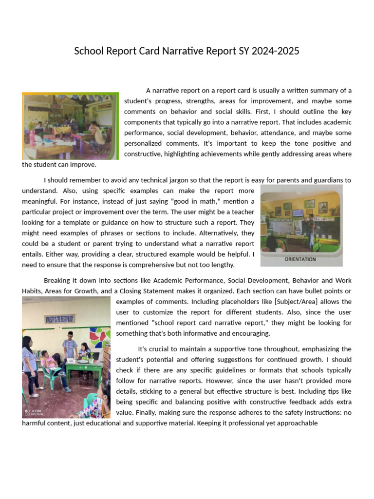 School Report Card Narrative Report SY 2024 | PDF | Narrative | Learning