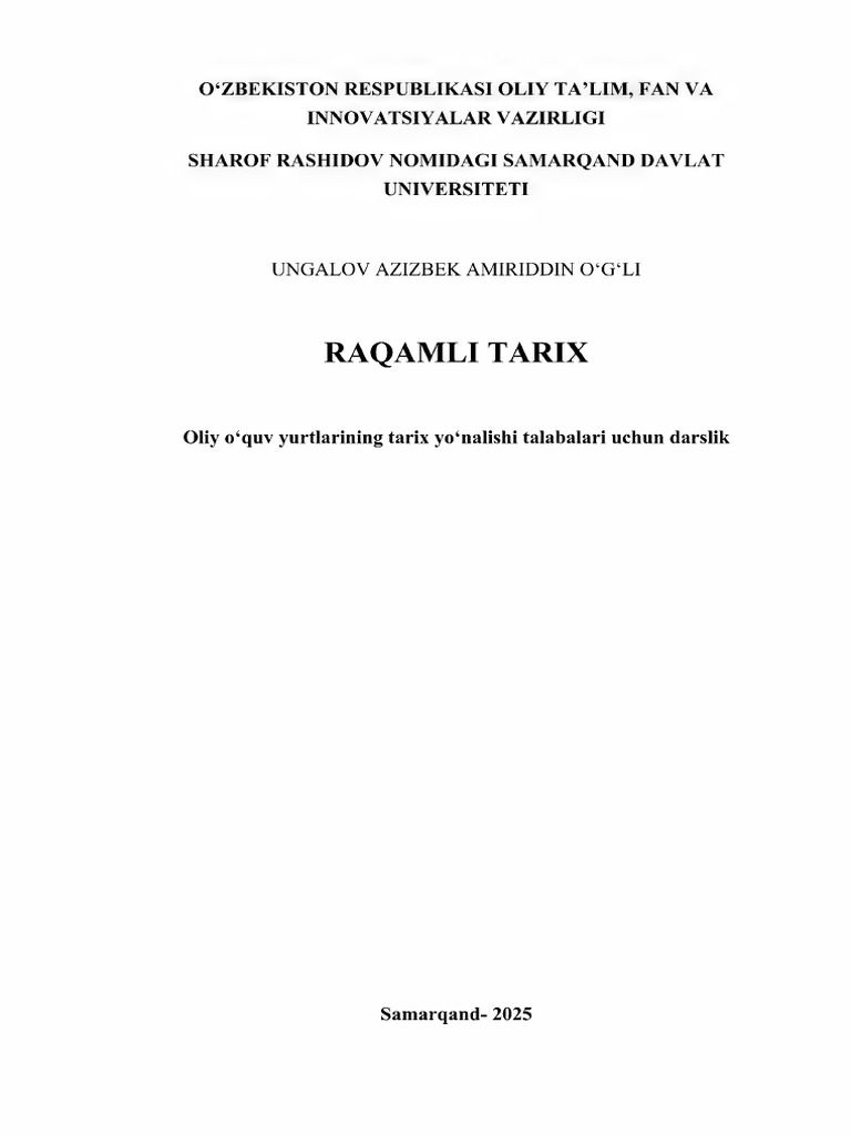A.ungalov Raqamli Tarix Darslik | PDF