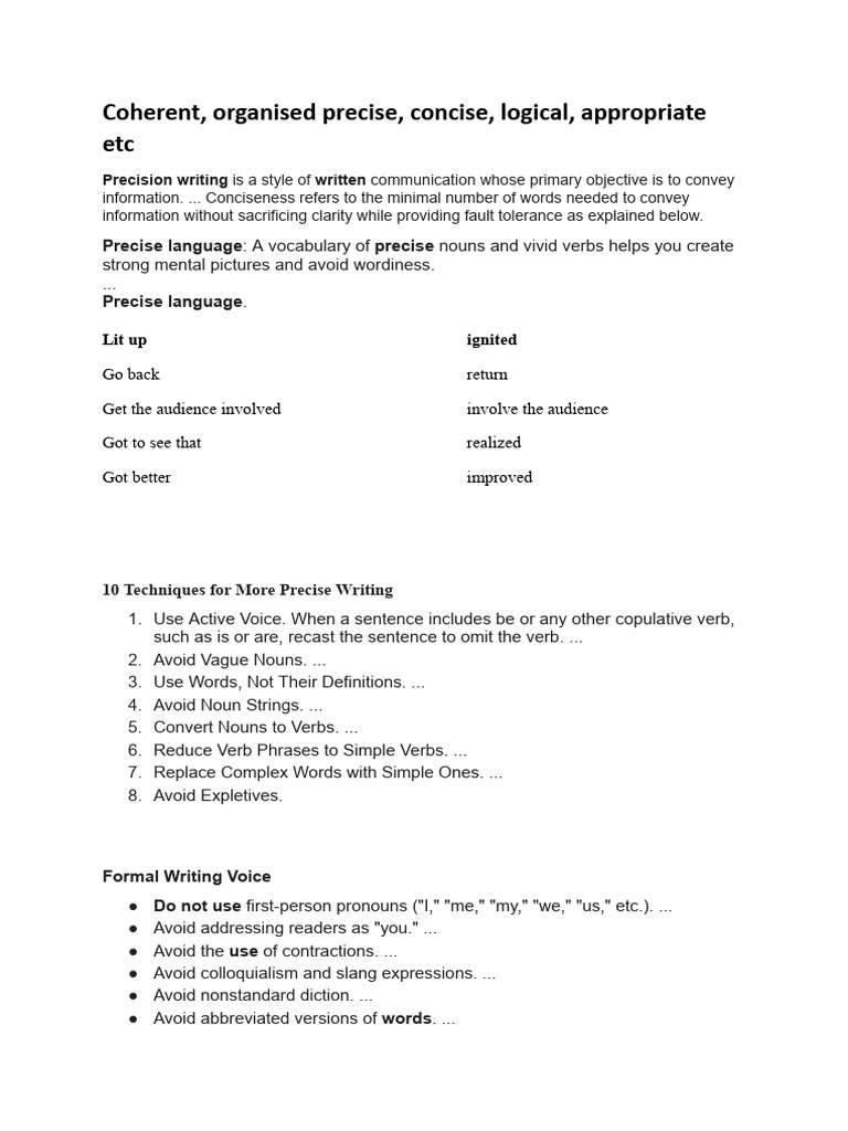 Techniques for Precise Writing | PDF | Phrase | Verb