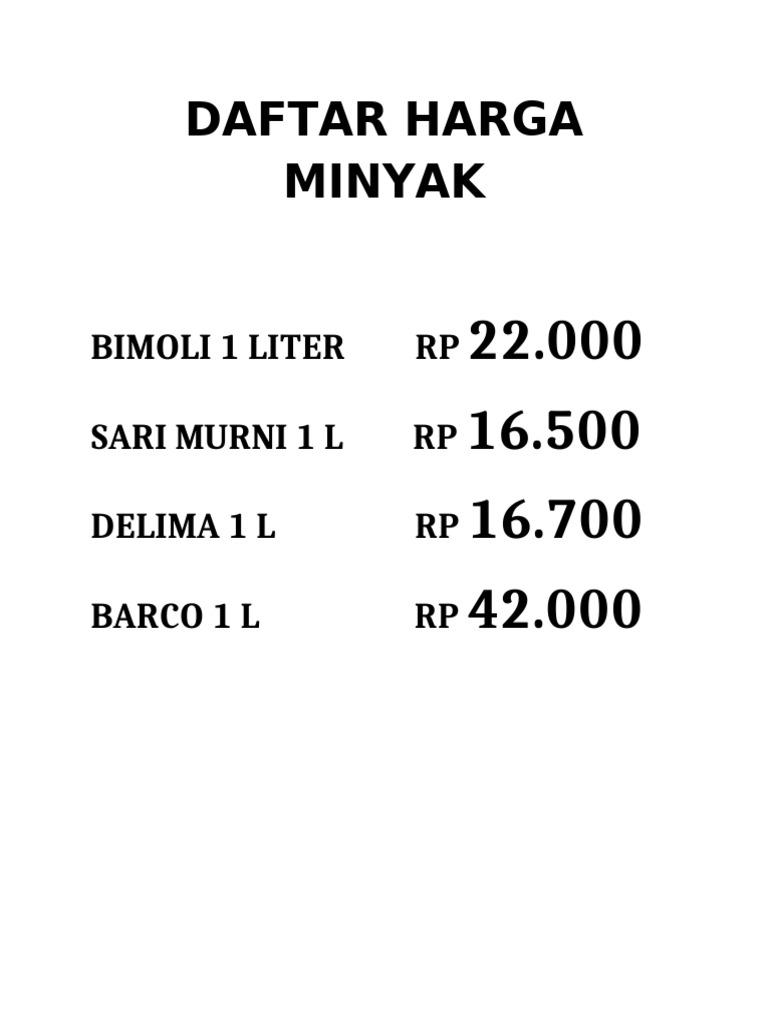 Daftar Harga Minyak 1 Liter | PDF