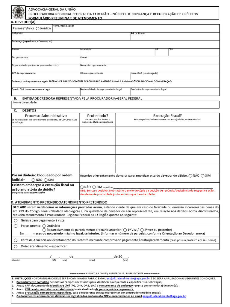 formulário de atendimento | PDF | Advogado | Brasil
