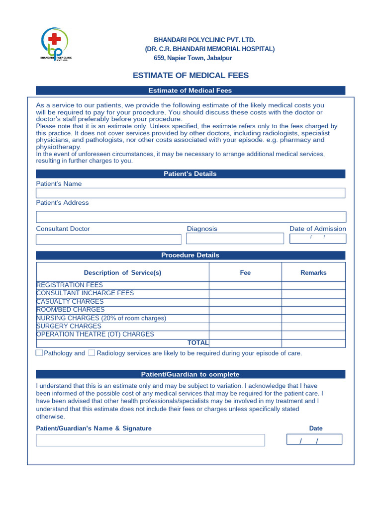 Medical Fee Estimate for Procedures | PDF | Patient | Physician