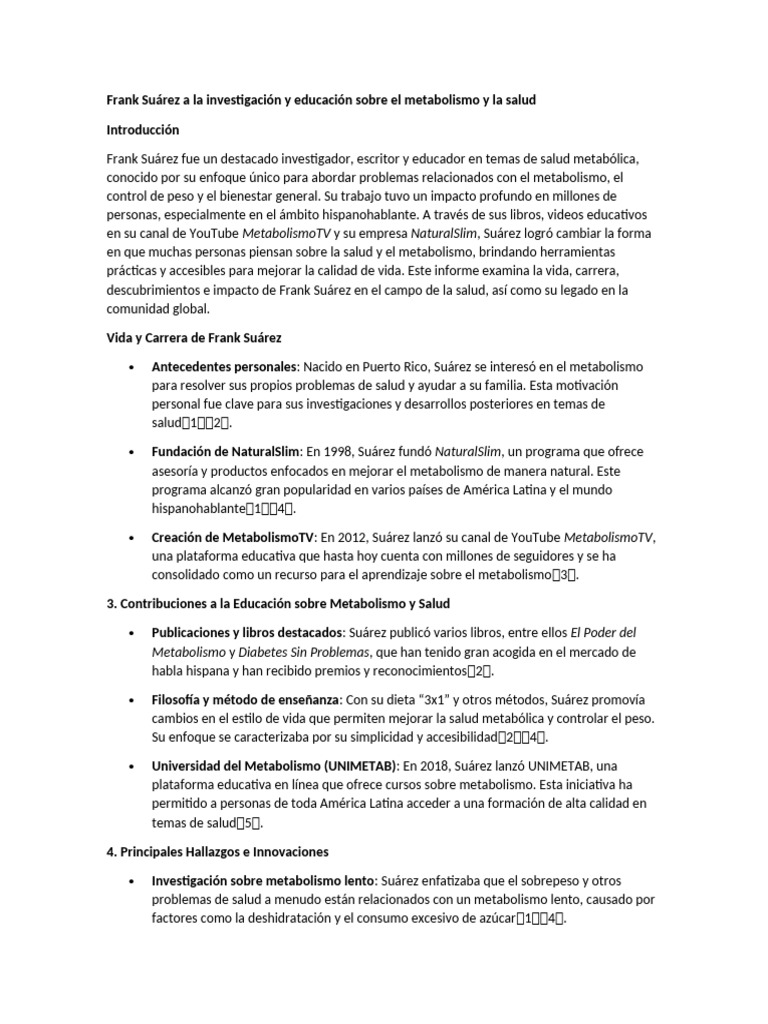 Legado de Frank Suárez en Salud Metabólica | PDF | Diabetes | Dieta