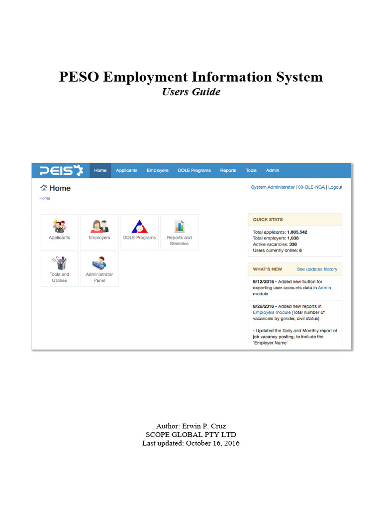 PESO Employment Info System User Guide | PDF | Databases | World Wide Web