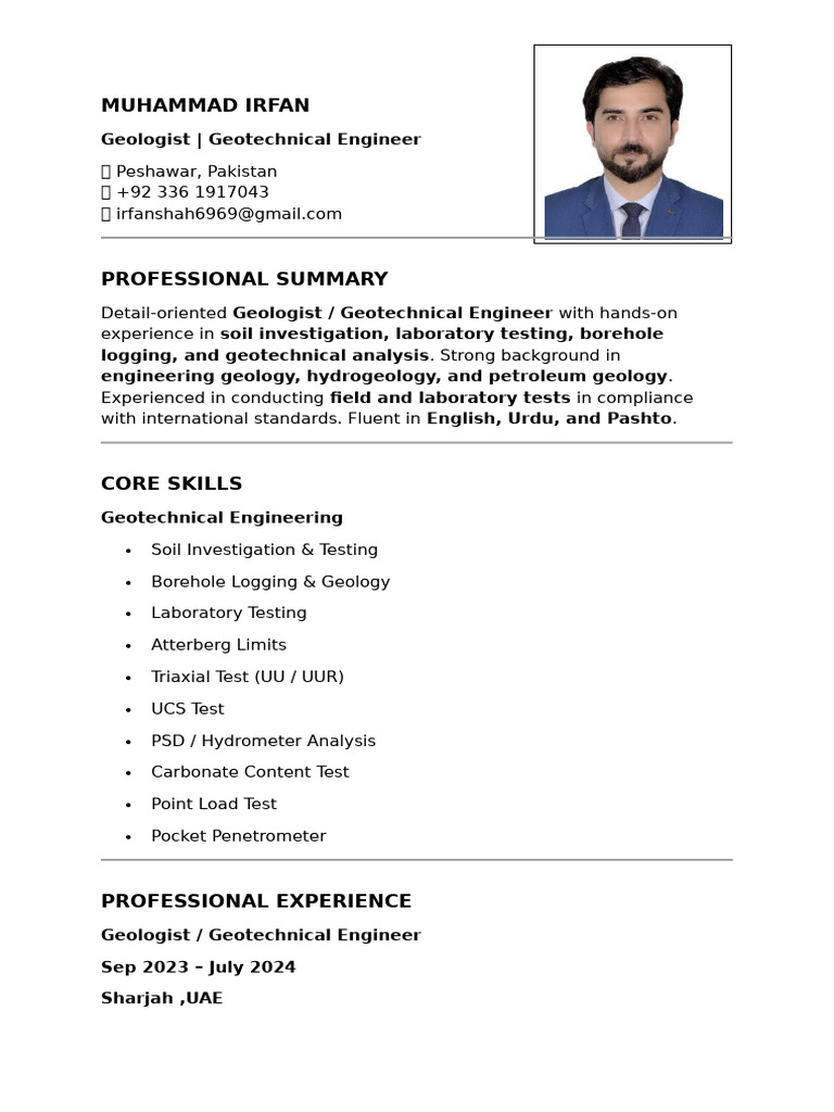 IRFAN CV | PDF | Geology | Geotechnical Engineering