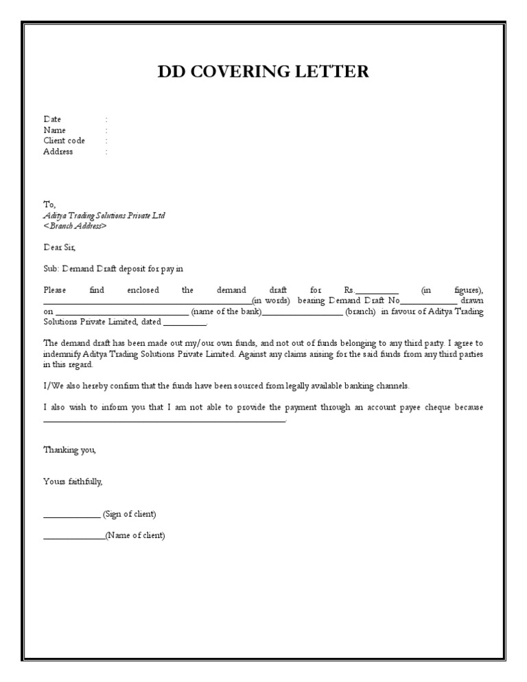 DD Covering Letter | PDF | Cheque | Payments