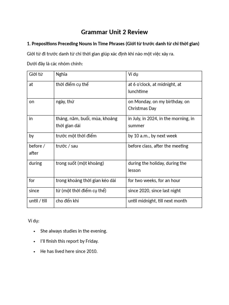 Grammar Unit 2 Review | PDF