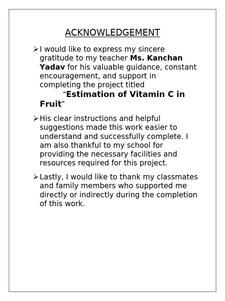 Acknowledgment for Vitamin C Project | PDF