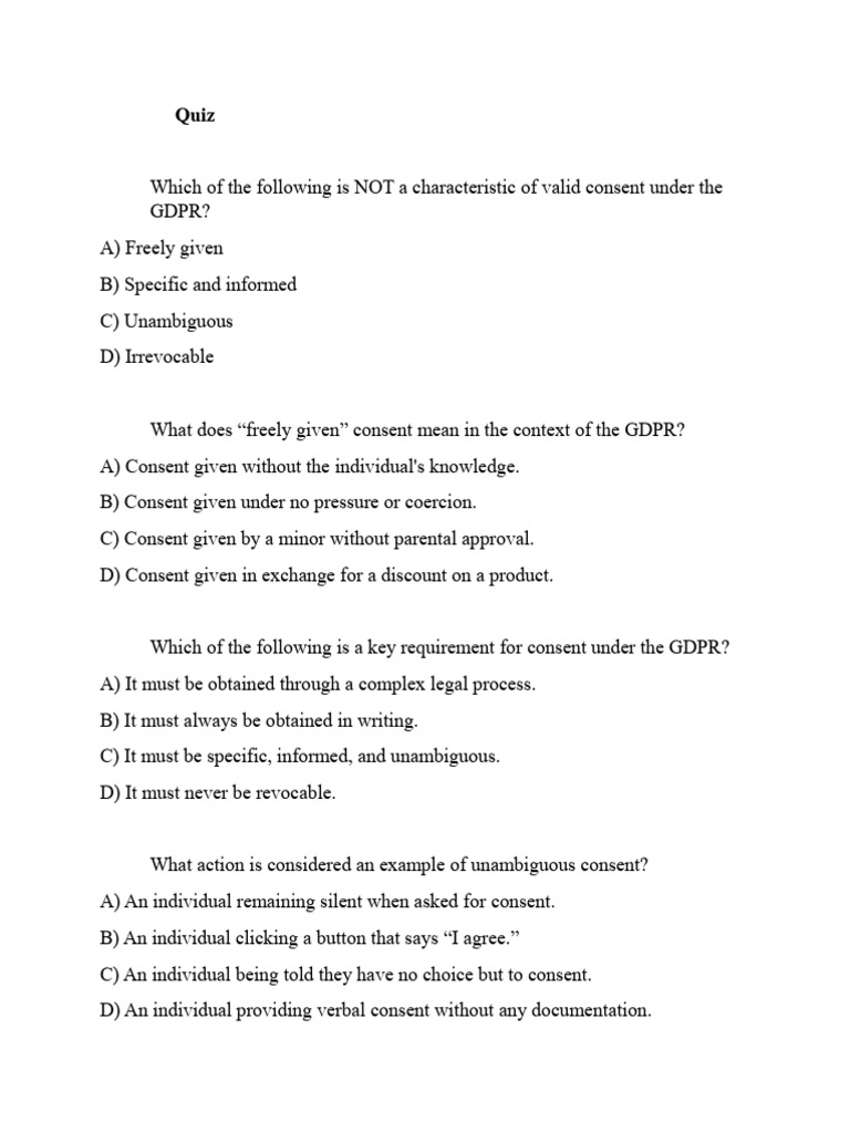 GDPR Consent Requirements Quiz | PDF | Consent