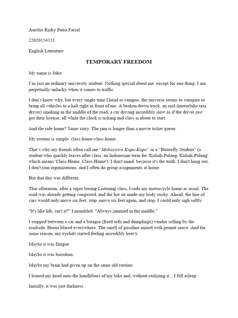 Short Story (Temporary Freedom) | PDF