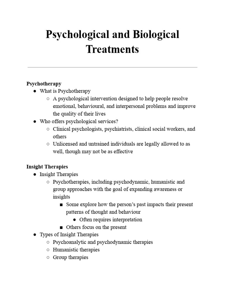 Psychological and Biological Treatments | PDF | Psychotherapy ...