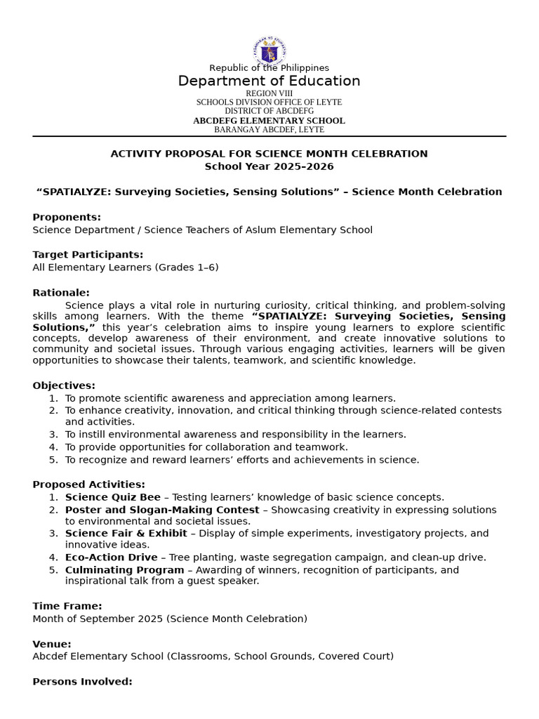 Activity Proposal for Science Month | PDF | Science | Learning