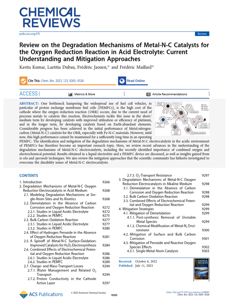 Review on the Degradation Mechanisms of Metal n c Catalysts for the ...