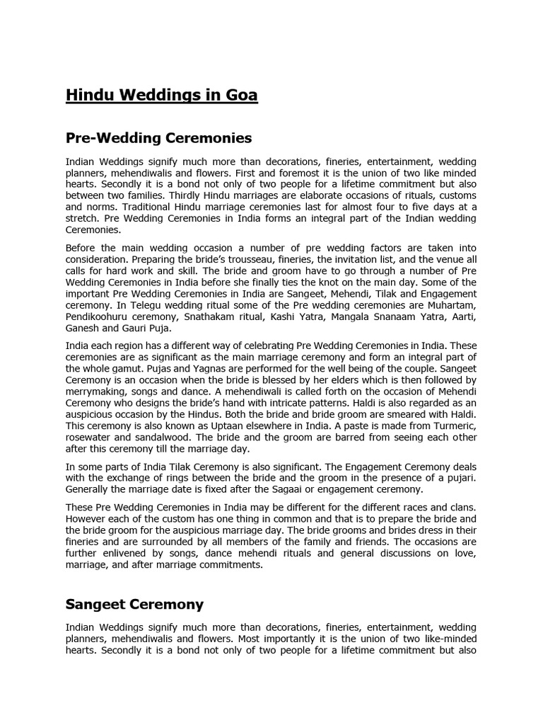 Pre-wedding, Wedding and Post Wedding Functions for a Hindu Wedding ...