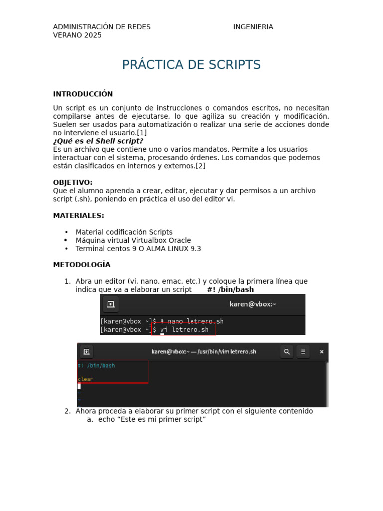PRACTICA DE SCRIPTS | PDF | Lenguaje de escritura | Shell (informática)