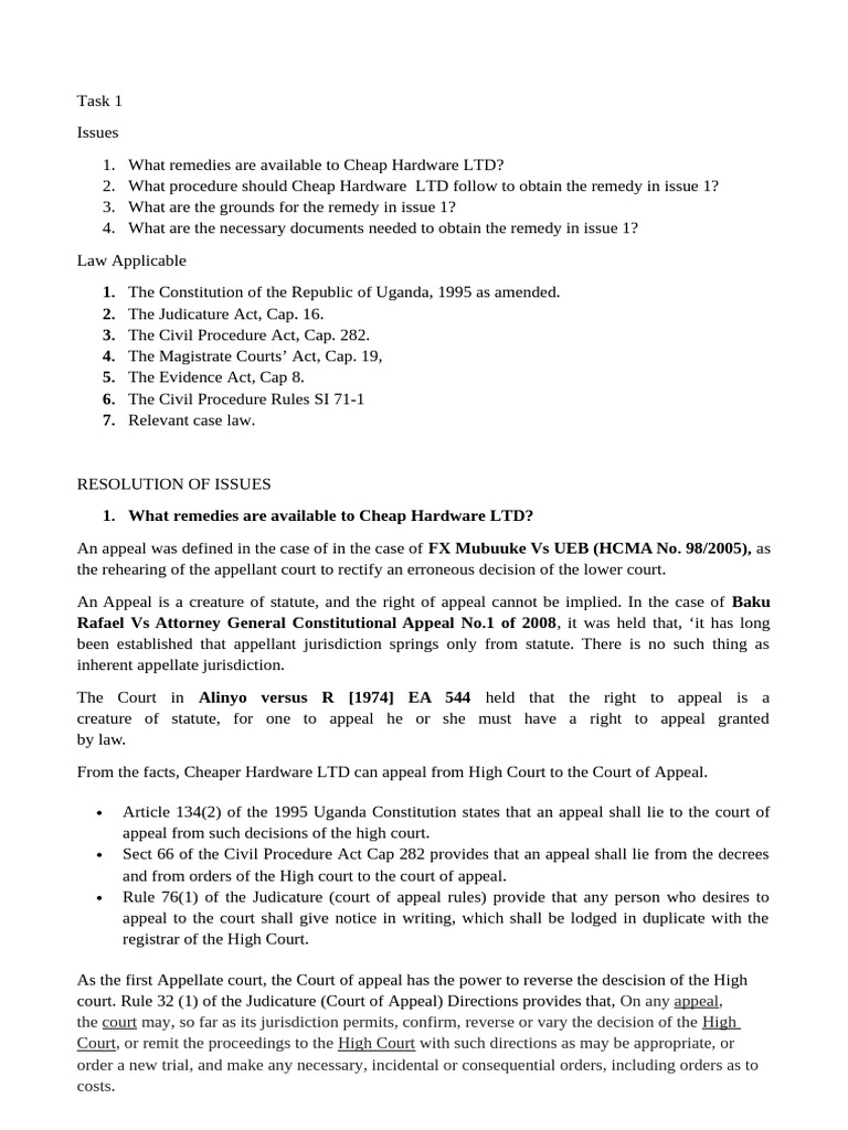 Workshop 2 task 1 attempt | PDF | Appeal | Judgment (Law)