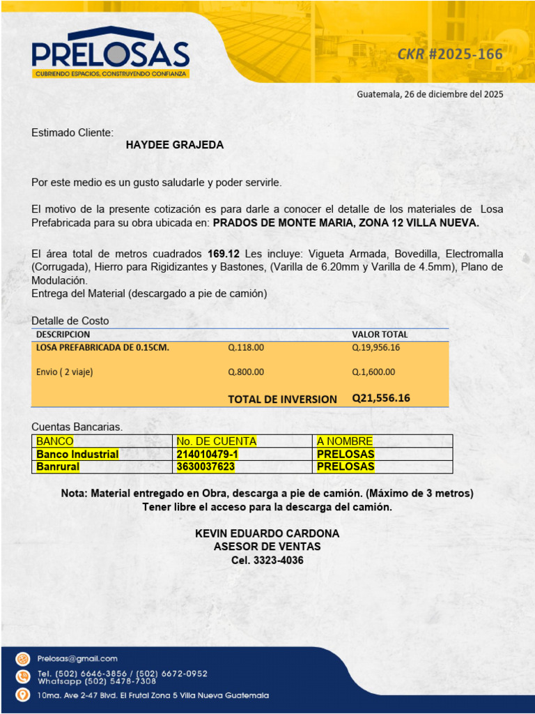 Presuspuesto Losa Prefabricada Haydee Grajeda | PDF