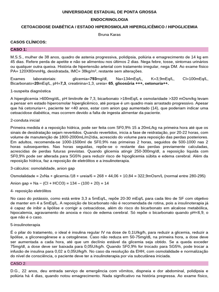 2. CA. Ehh e Hipoglicemia Casos - Romano | PDF | Hipoglicemia | Especialidades médicas