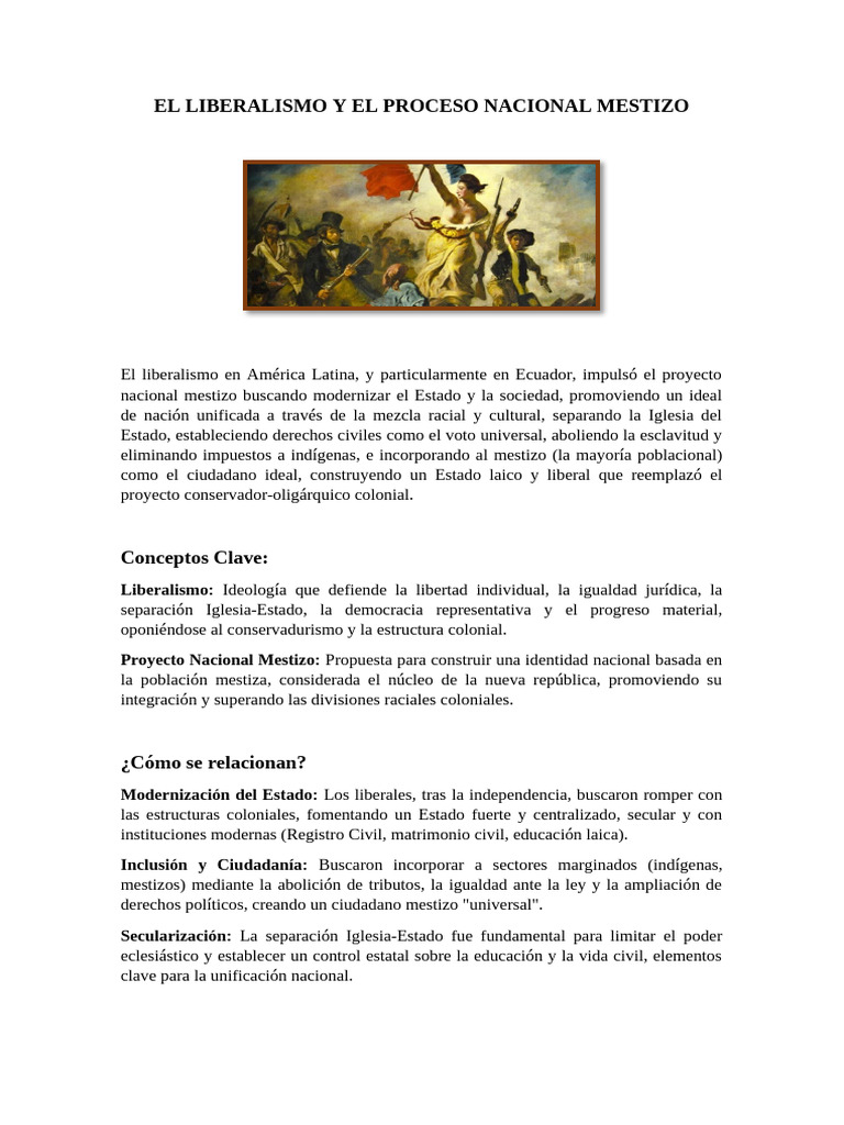 EL LIBERALISMO Y EL PROCESO NACIONAL MESTIZO | PDF | Burguesía ...