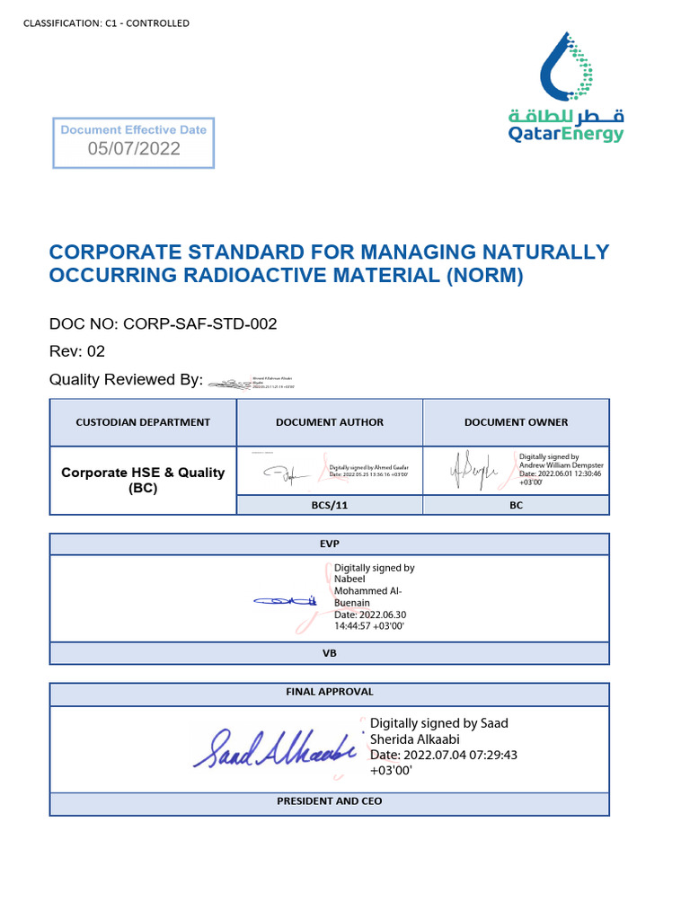 NORM Management Corporate Standard | PDF | Radioactive Contamination ...