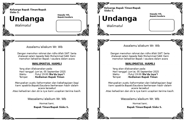 Undangan Walimatul Hamli 5 Sept 2025 | PDF