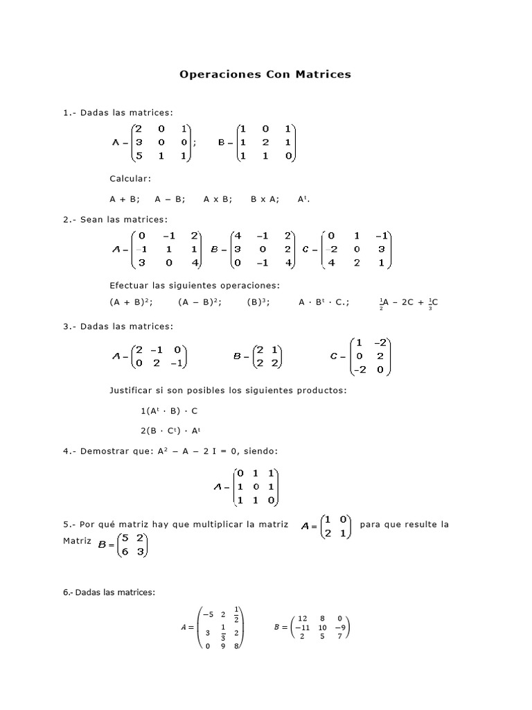 Problemario Unidad 2 Algebra Lineal | PDF | Matriz (Matemáticas ...