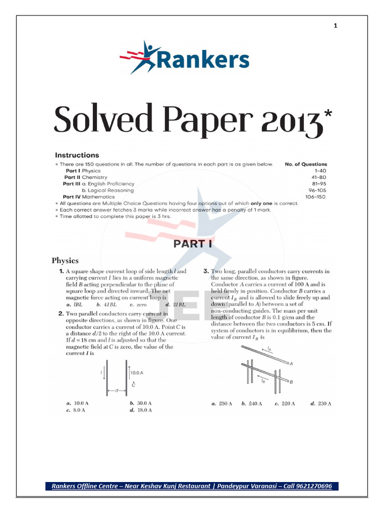 BITSAT Question Paper 2013 Solutions | PDF