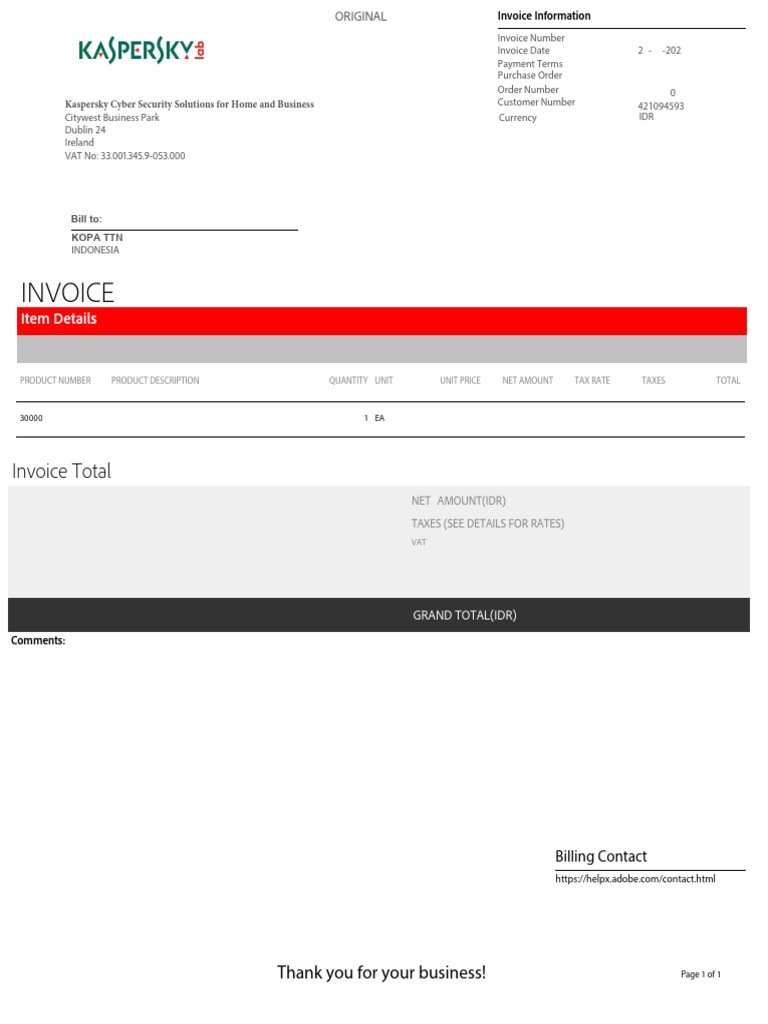 Kaspersky Invoice for Cyber Security Solutions | PDF | Invoice | Value ...