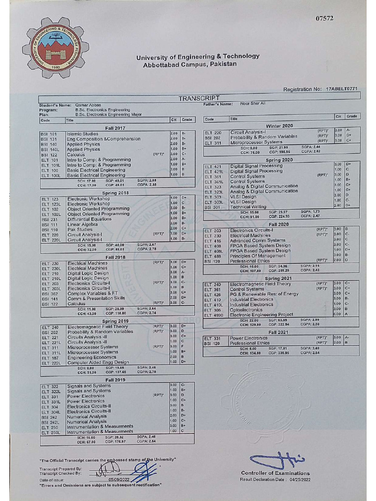 Bachelor Transcript | PDF