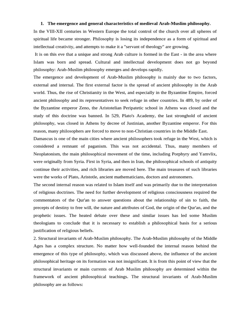Medieval Arab-Muslim Philosophy Overview | PDF | Neoplatonism | Nous
