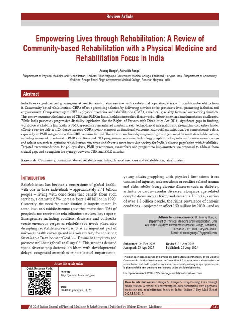 Rehabilitation Services in India: A Review | PDF | Physical Therapy ...