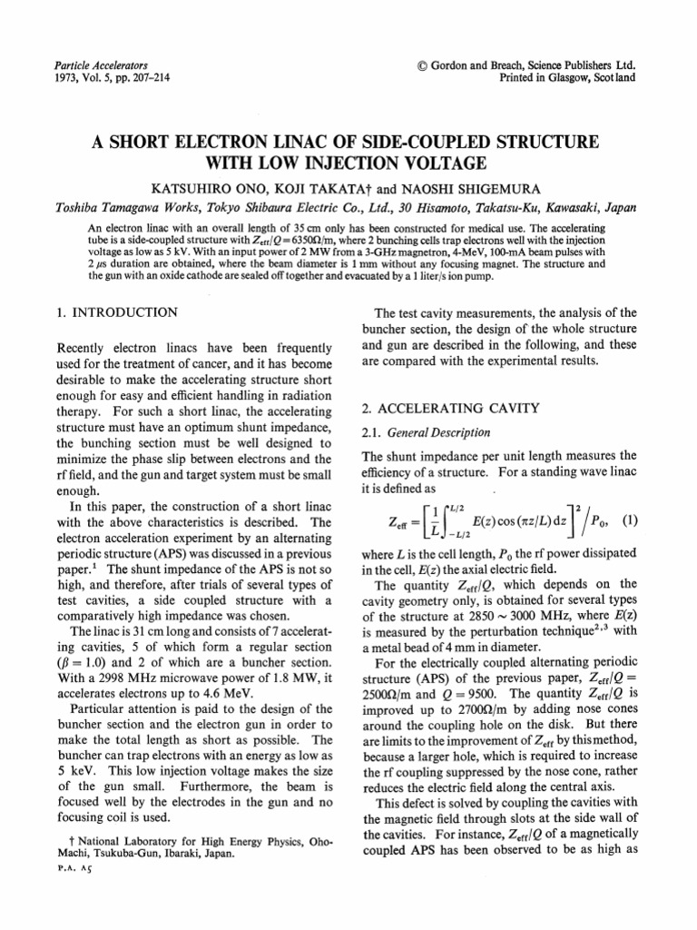 A Short Electron Linac of Side-coupled Structure With Low Injection ...