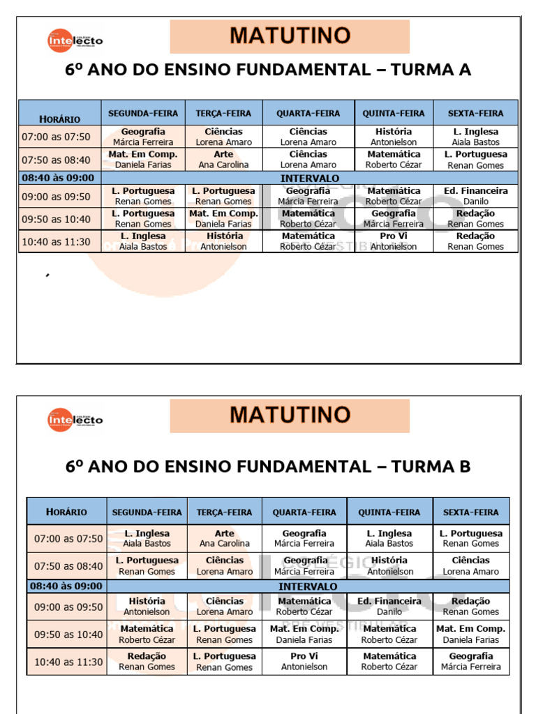 HORÁRIO_AULAS_ MATUTINO_FUNDAMENTAL_II | PDF | Ciências Físicas | Inquérito