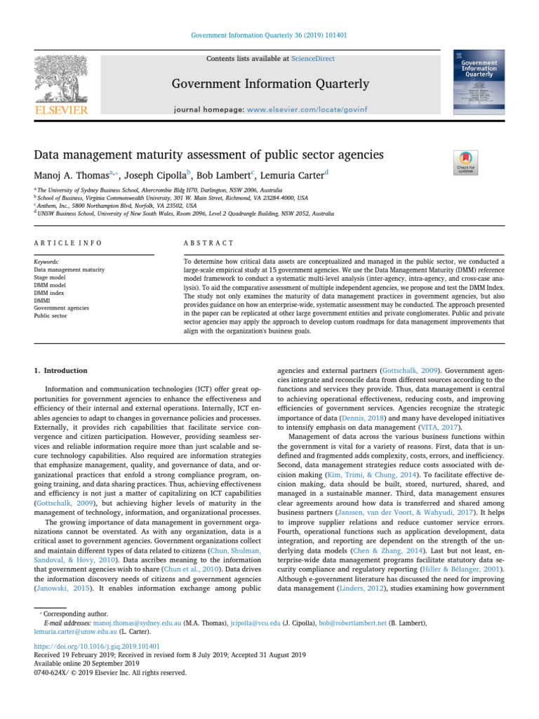 Data Management Maturity in Government Agencies | PDF | Data Management ...