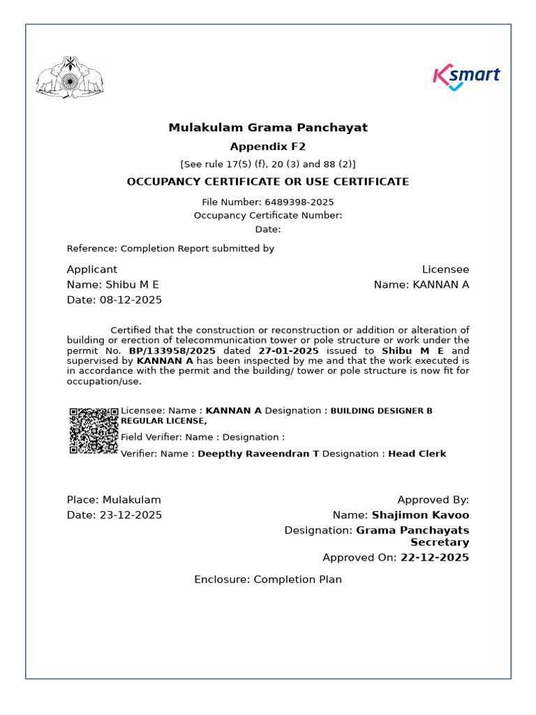 Occupancy Certificate - Shibu Me | PDF