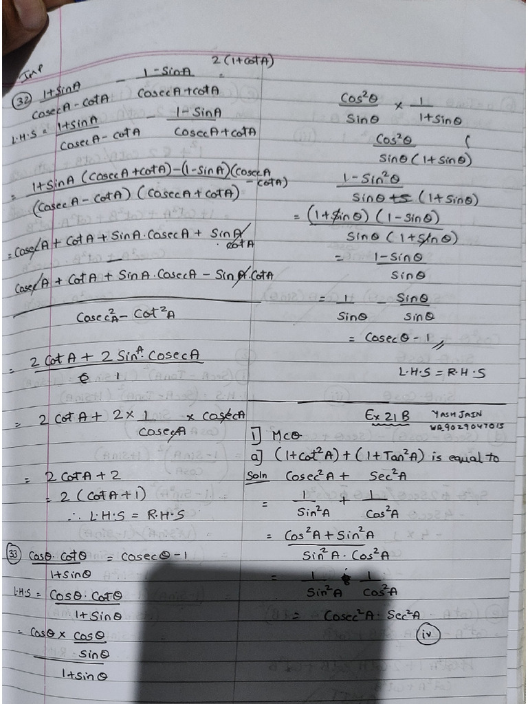 Trigonometrical Identity Class 10 ICSE Ex 10 B Selina Publication | PDF