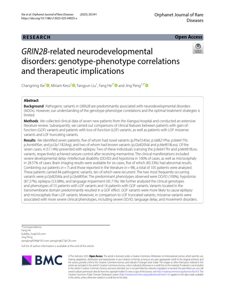 GRIN2B-related neurodevelopmental disorders genotype-phenotype ...