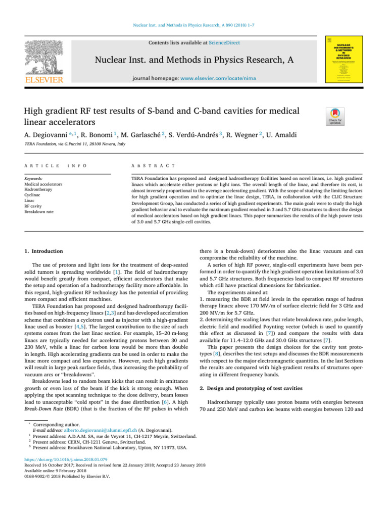 High Gradient RF Test Results of S-band and C-band Cavities for Medical ...