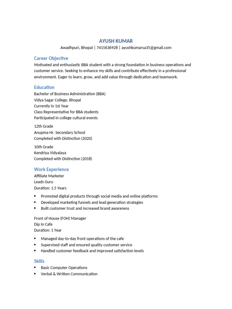 Ayush Kumar Resume Updated | PDF