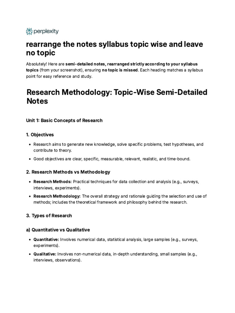 Research Methodology_ Semi-Detailed Notes | PDF | Methodology ...