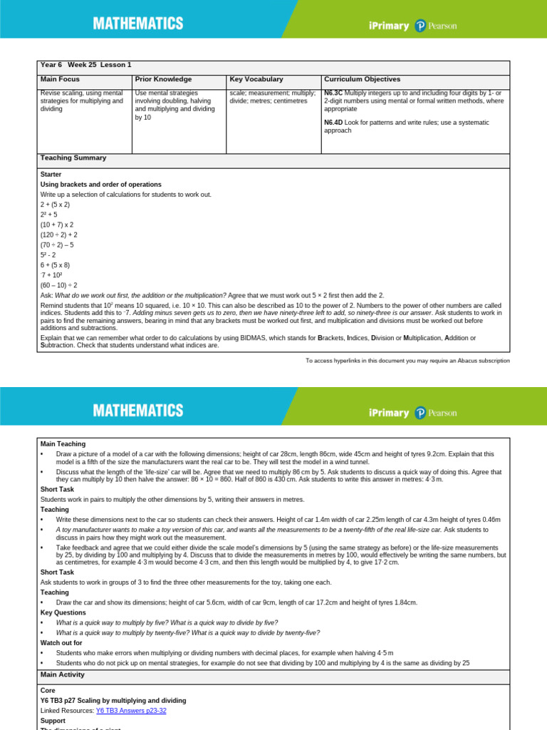 Ip Lp Ip Maths y6 w25 | PDF | Multiplication | Length