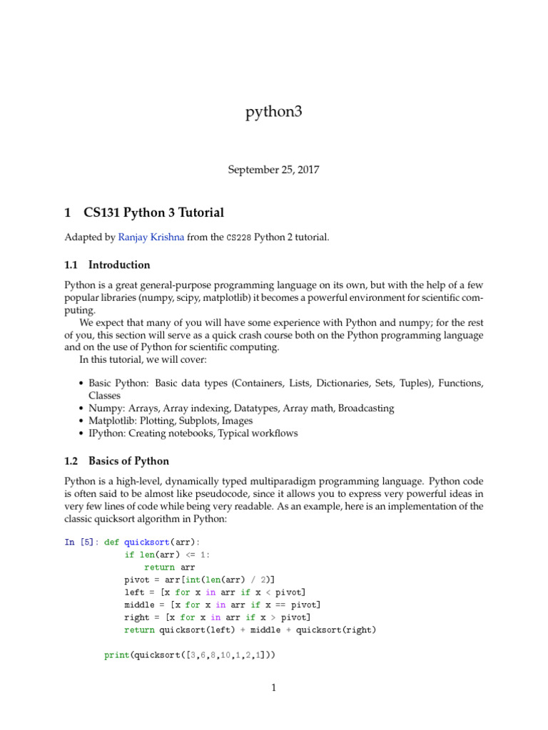 python_tutorial | PDF | Matrix (Mathematics) | Computer Programming